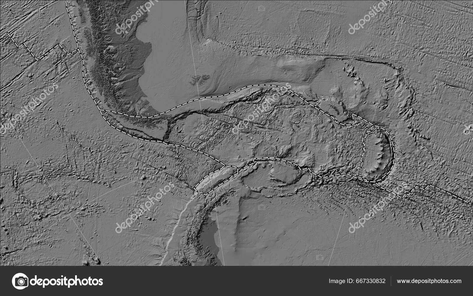 Scotia Tectonic Plate Boundaries Adjacent Plates Bilevel Elevation Map ...