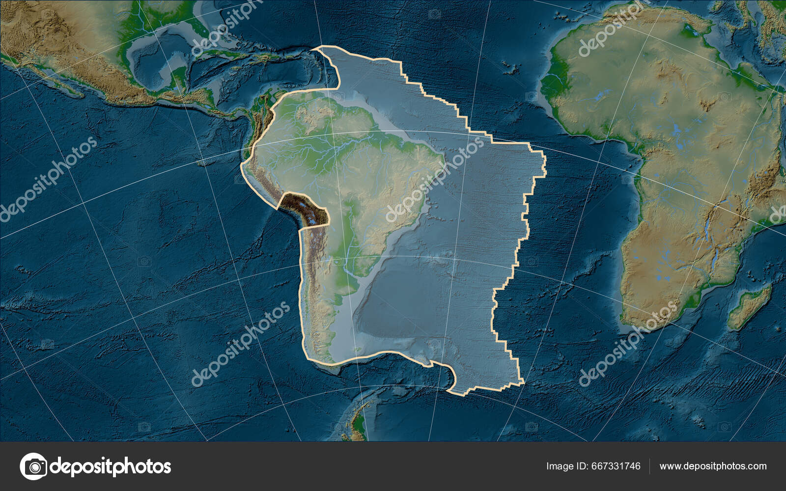 Shape South American Tectonic Plate Physical Elevation Map Patterson ...