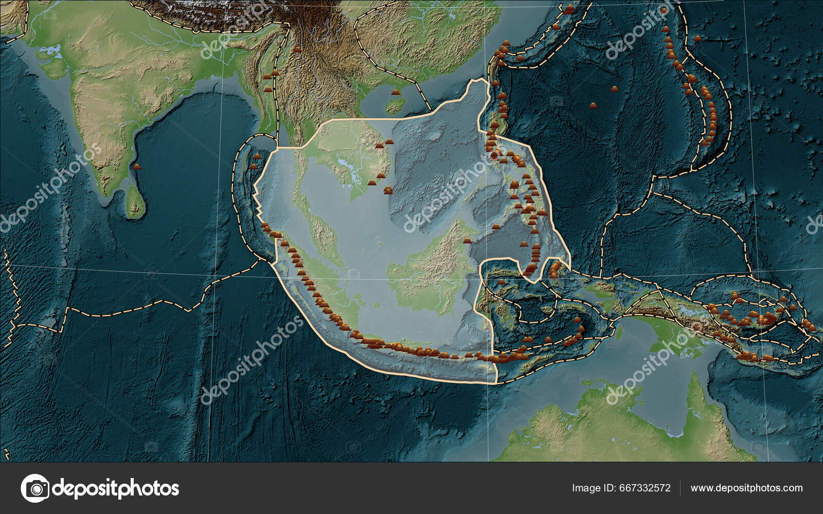 Distribution Known Volcanoes Sunda Tectonic Plate Wiki Style Elevation ...