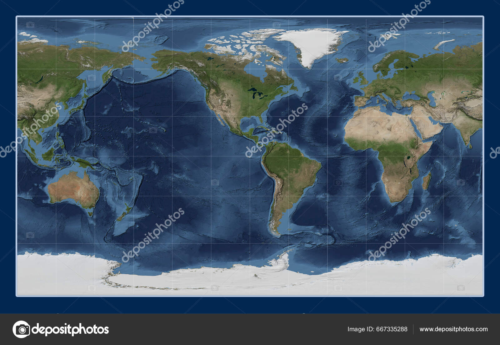 World Blue Marble Satellite Map Compact Miller Projection Centered 90Th ...