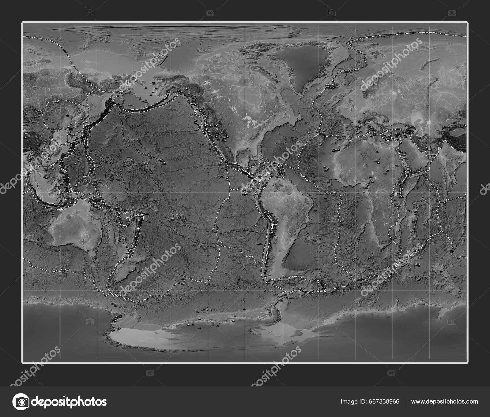 Distribution Known Volcanoes World Grayscale Elevation Map Gall ...