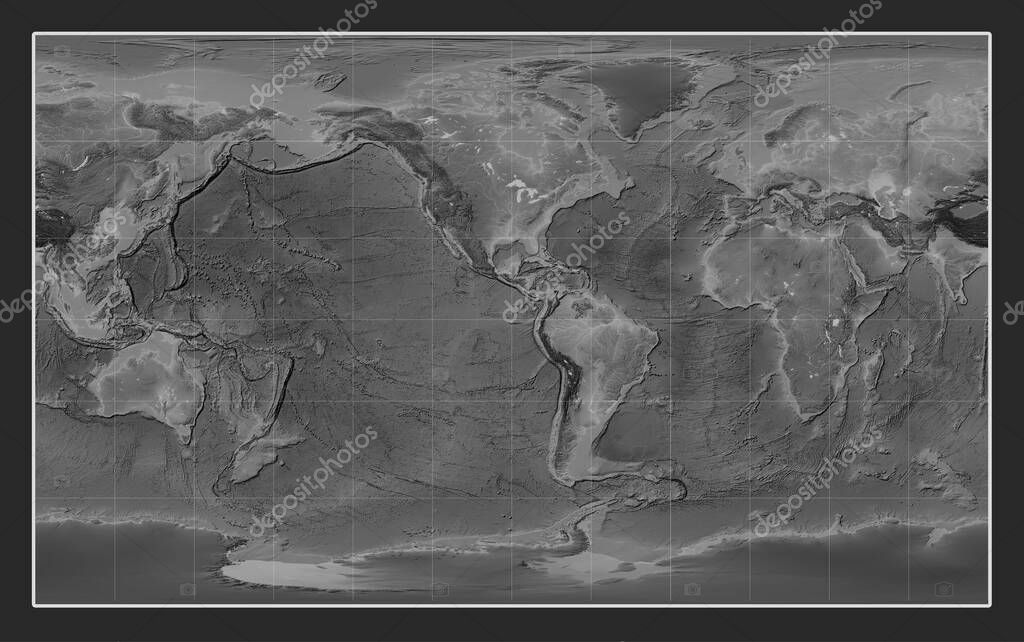 Mapa mundial de elevación a escala de grises en la proyección Compact ...