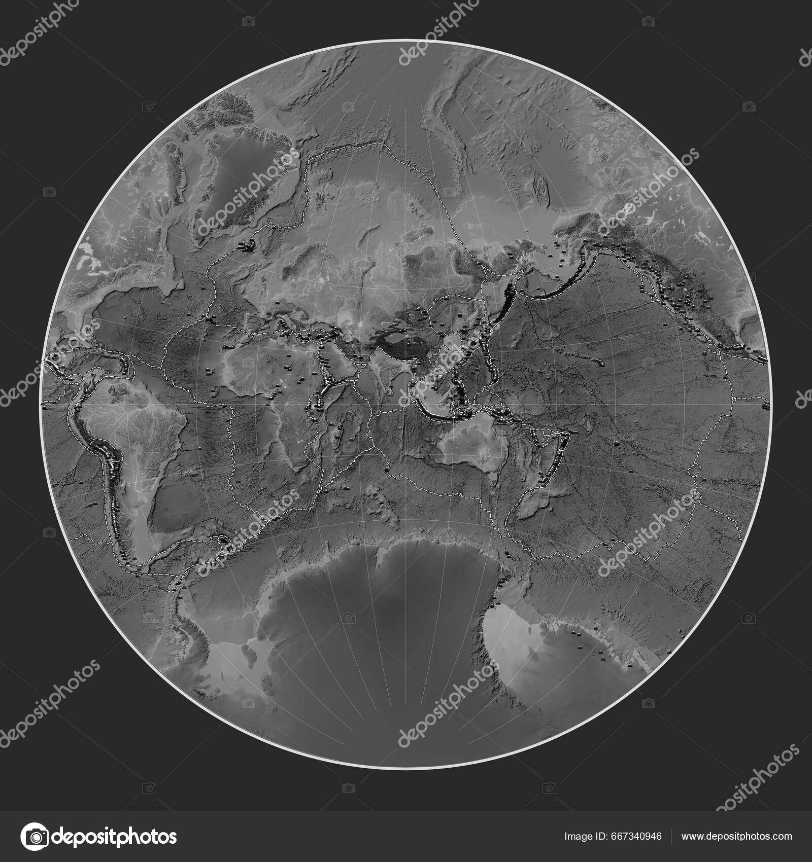 Distribution Known Volcanoes World Grayscale Elevation Map Lagrange ...