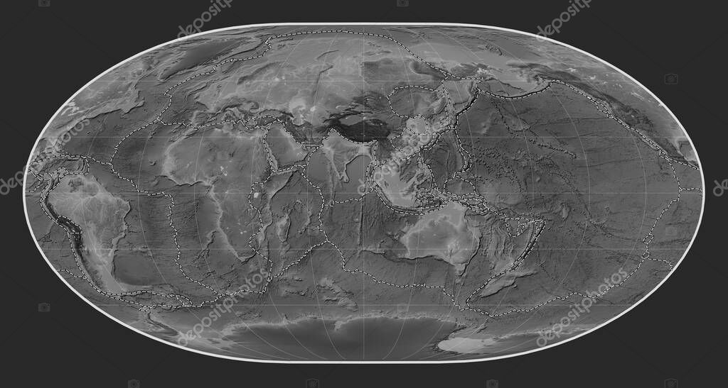 Límites de placas tectónicas en el mapa de elevación a escala de grises ...