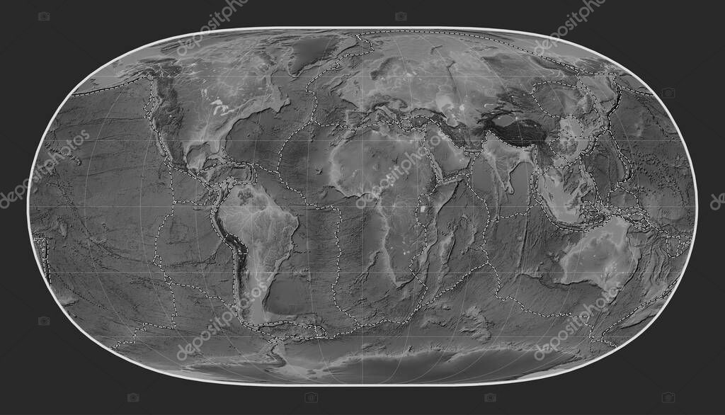 Límites de placas tectónicas en el mapa de elevación a escala de grises ...