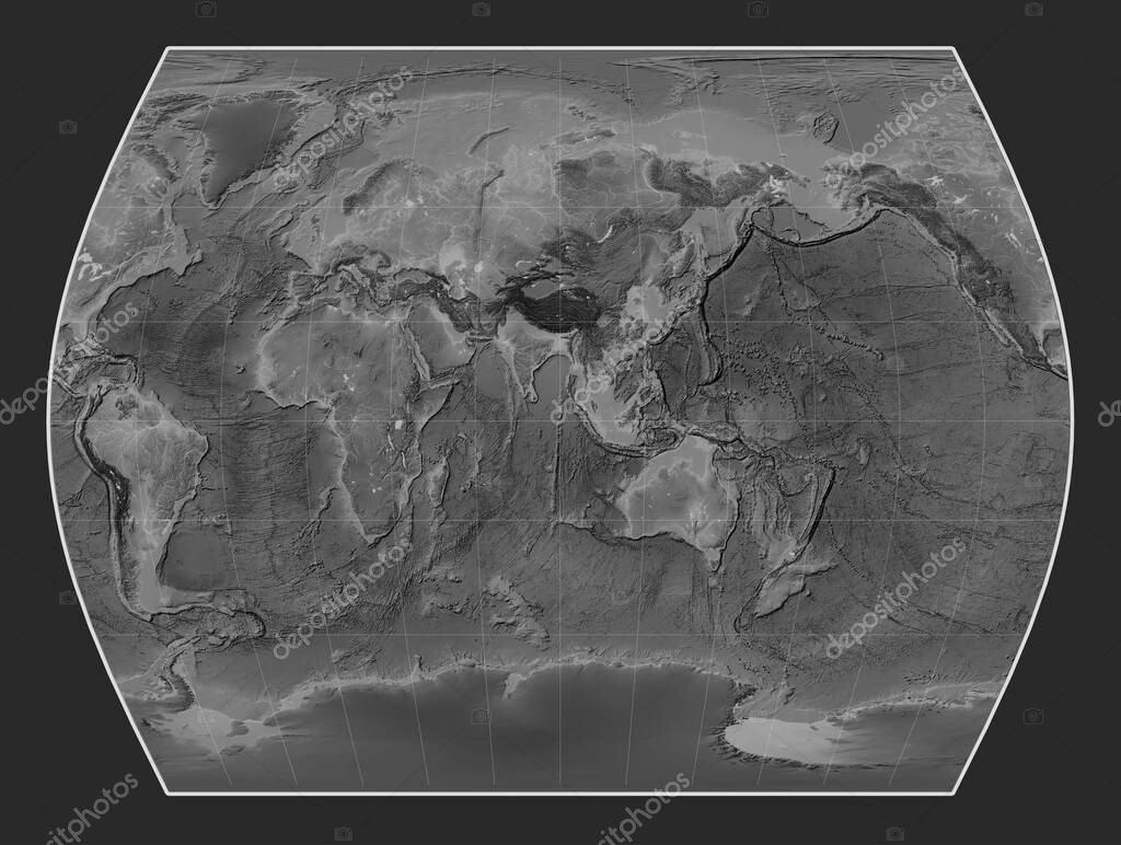 Mapa mundial de elevación a escala de grises en la proyección Times ...
