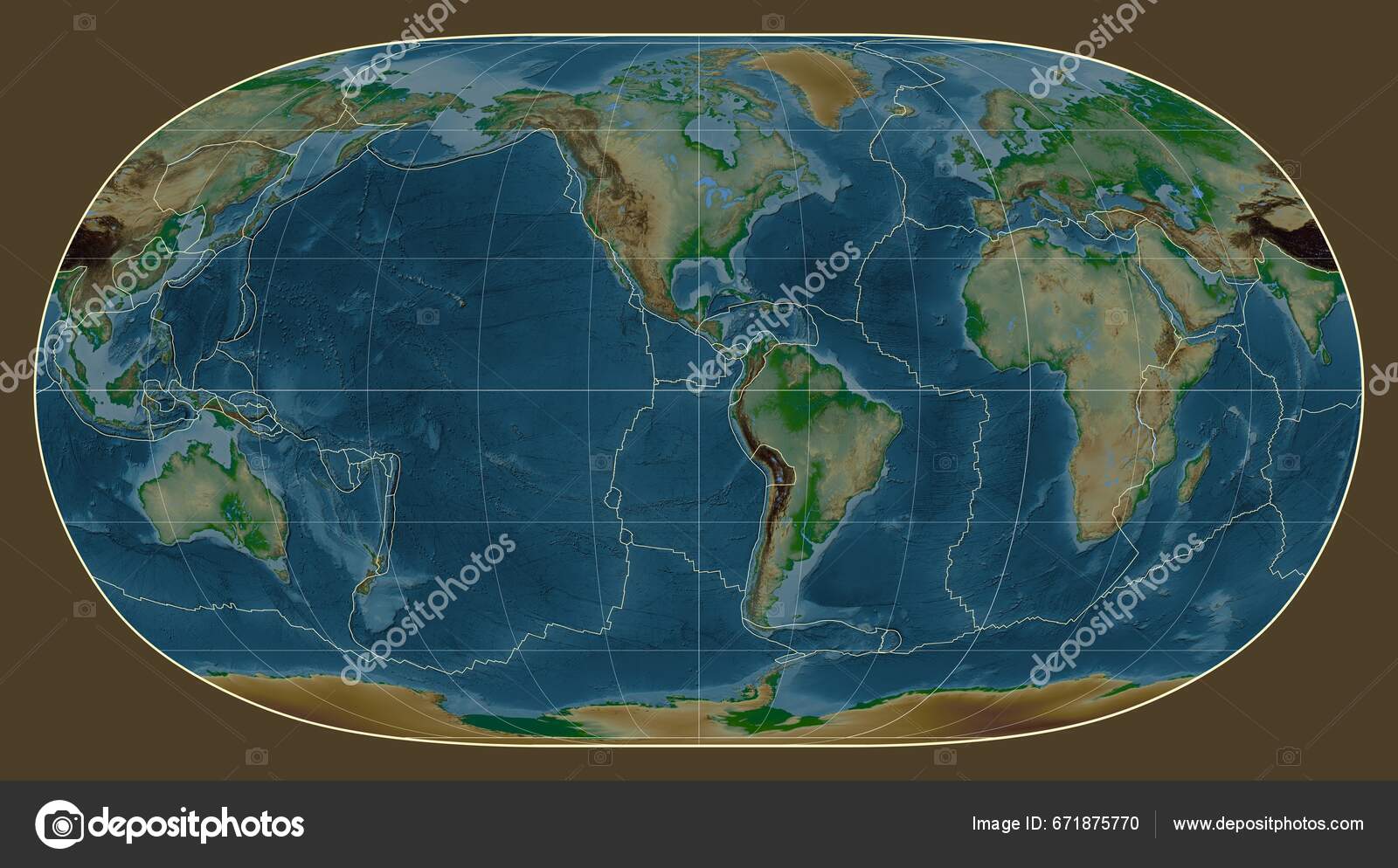 Tectonic Plate Boundaries Physical Map World Natural Earth Projection ...