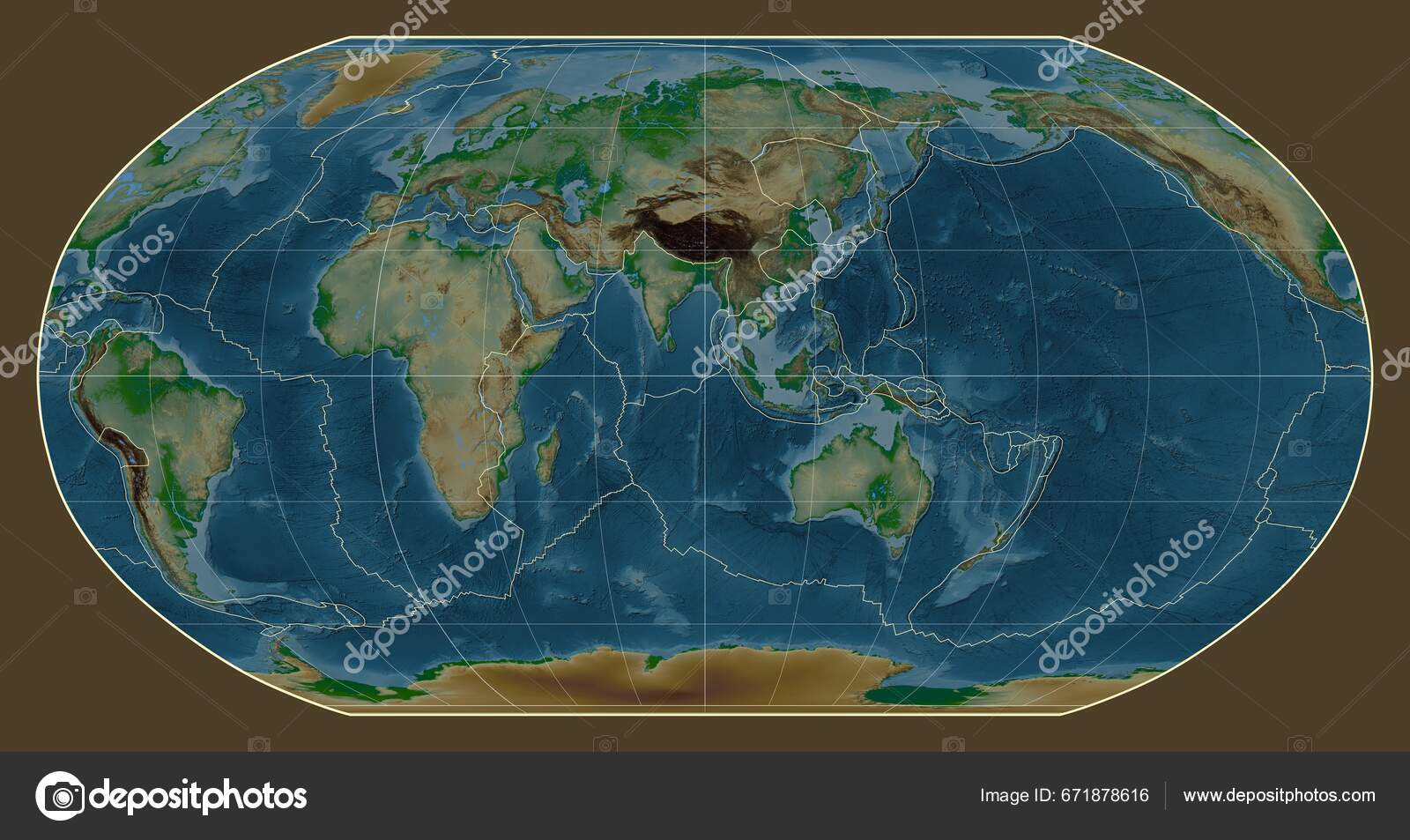 Tectonic Plate Boundaries Physical Map World Robinson Projection ...