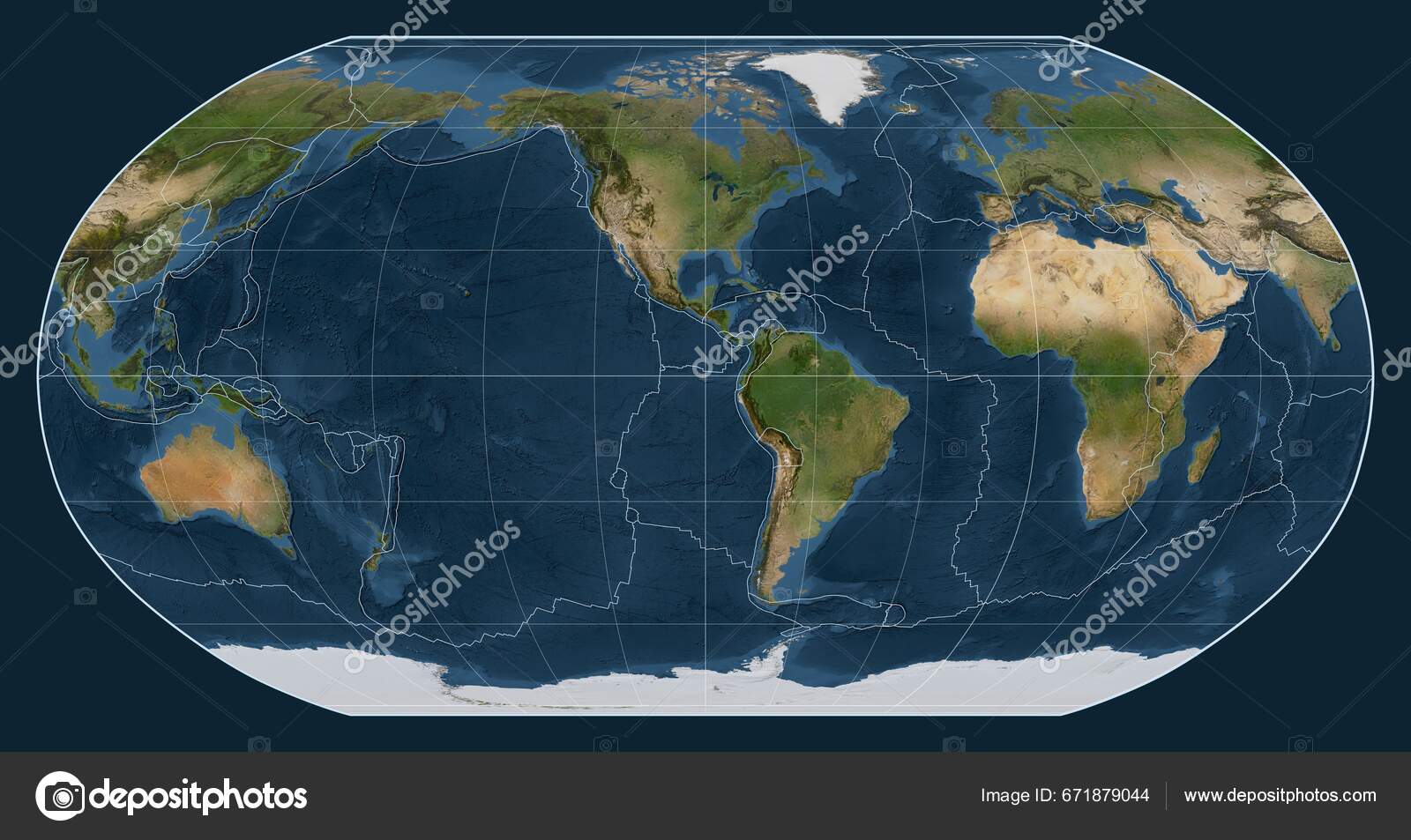 Tectonic Plate Boundaries Satellite Map World Robinson Projection ...