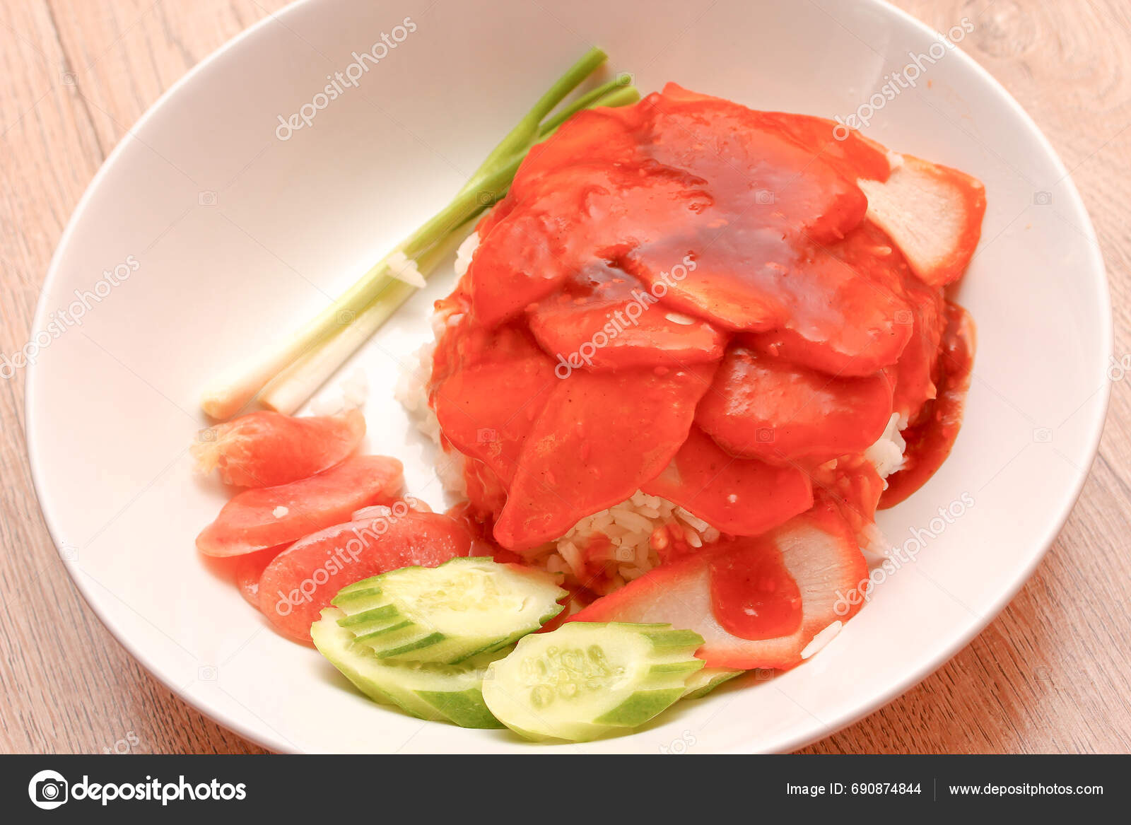 Red Pork Rice Gravy Served Plate Ready Eat Thai Restaurant — Stock ...