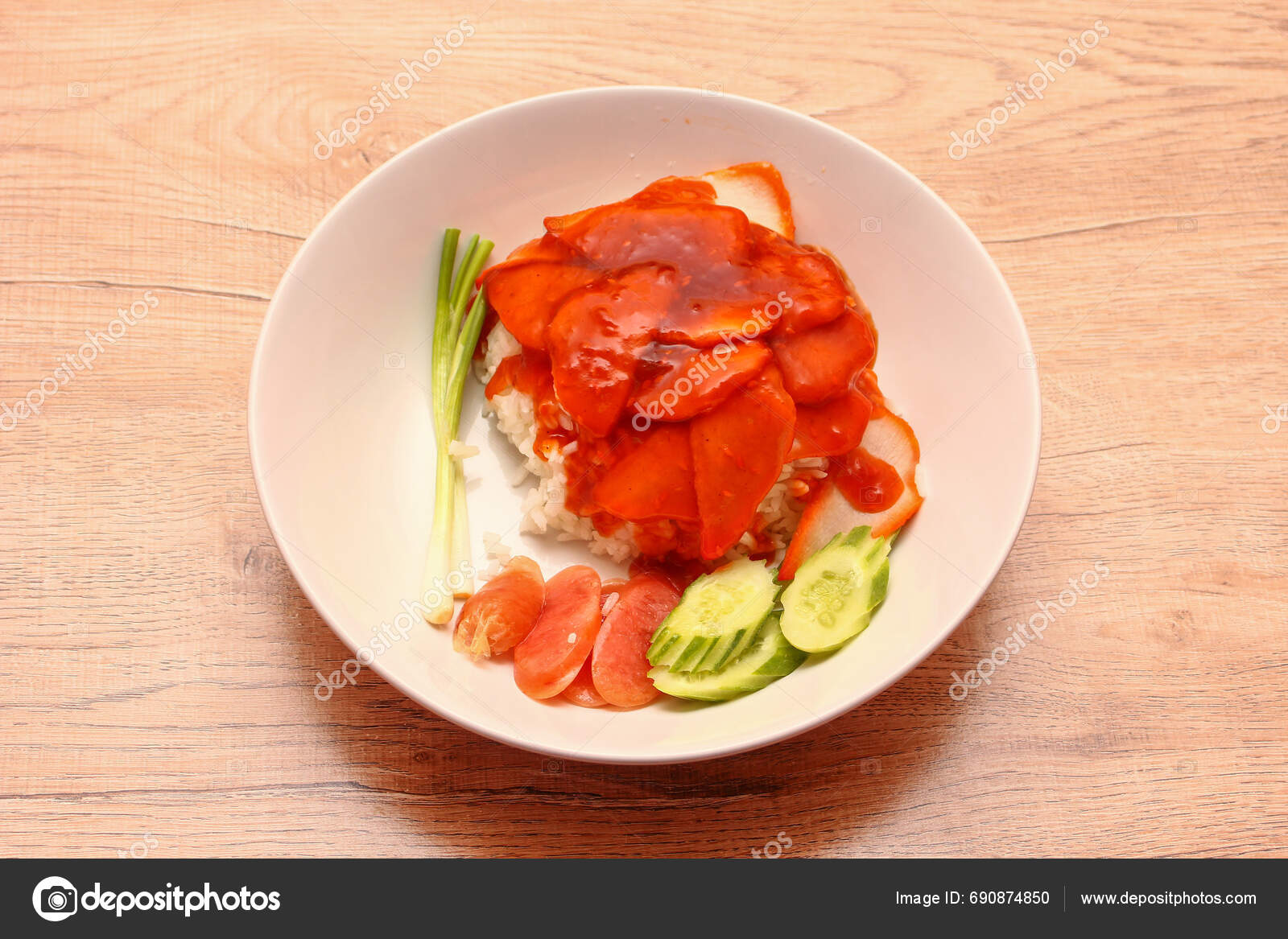 Red Pork Rice Gravy Served Plate Ready Eat Thai Restaurant — Stock ...
