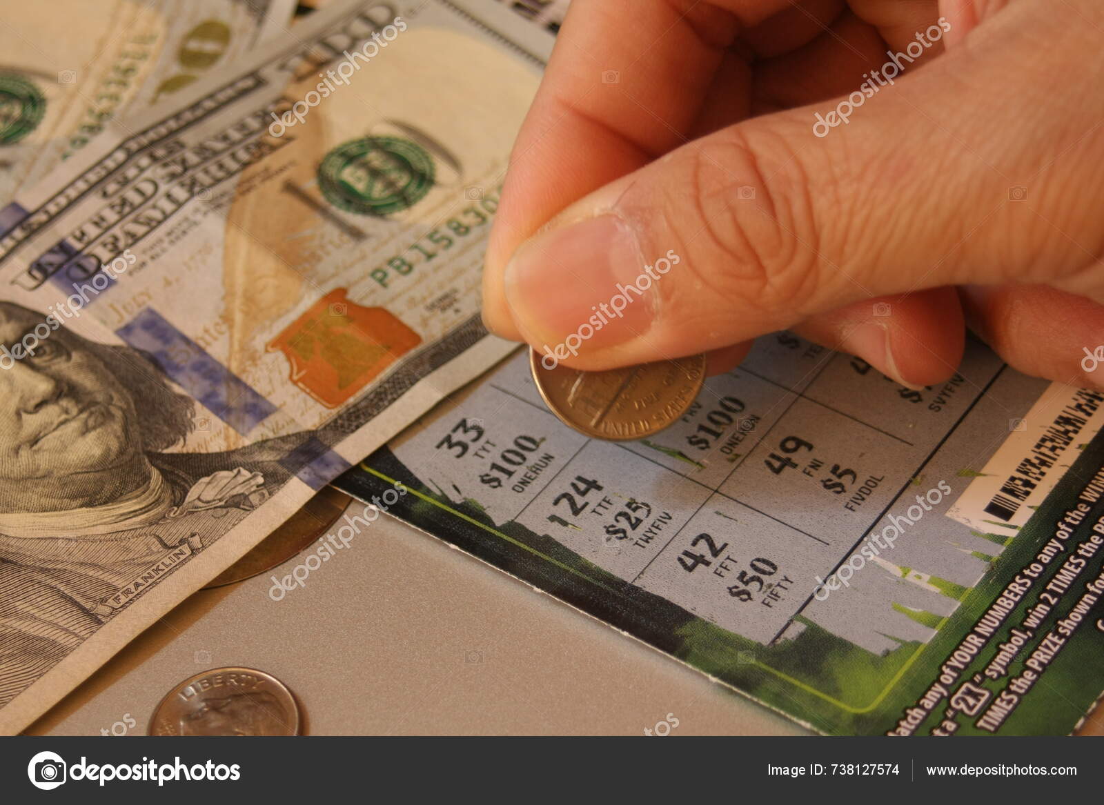 Washington Usa August 2024 Man's Hand Scratching Lottery Ticket America ...
