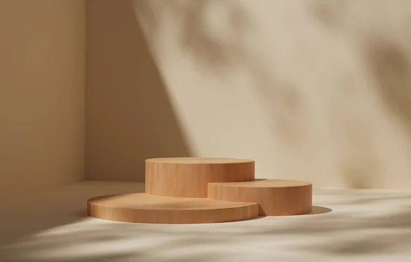 Geometric Circle Display Stand Showcases Shadows Leaves Background ...