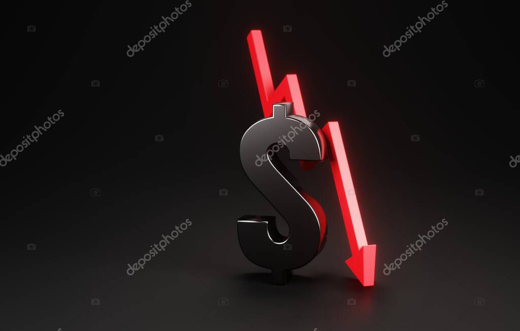 Declive económico representado por el gráfico de flecha de signo de ...