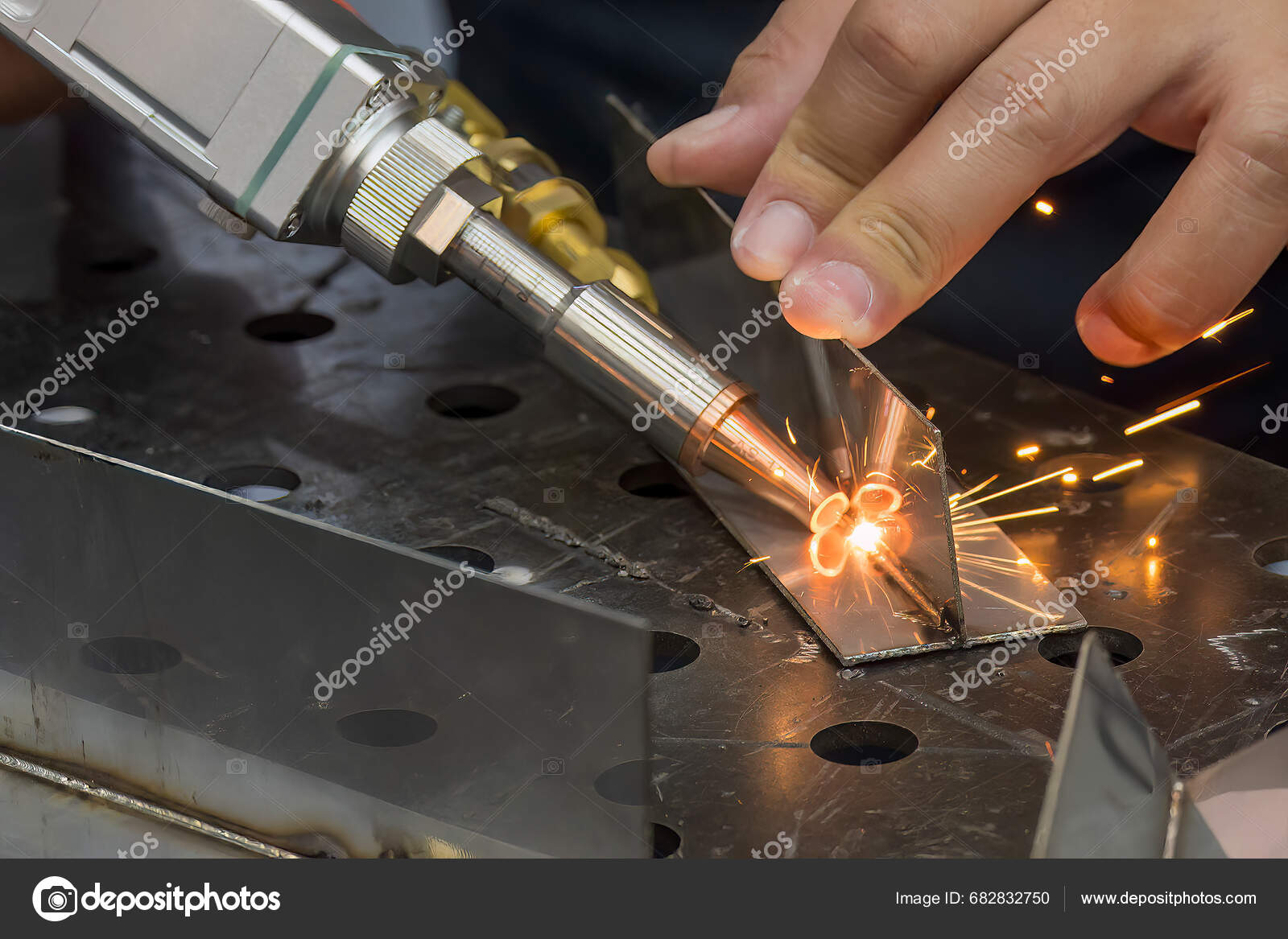 Luk Scene Laser Svejsning Proces Med Gnistdannelse Lys Konstruktionen Arbejdskoncept — Stock ...