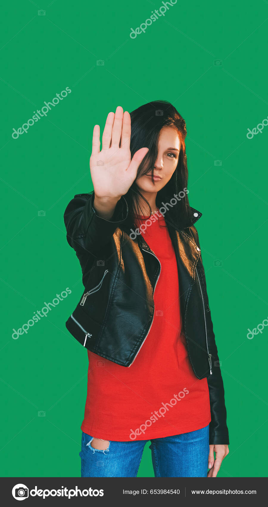 Stop Gesture Warning Sign Disapproval Emotion Serious Strict Woman ...
