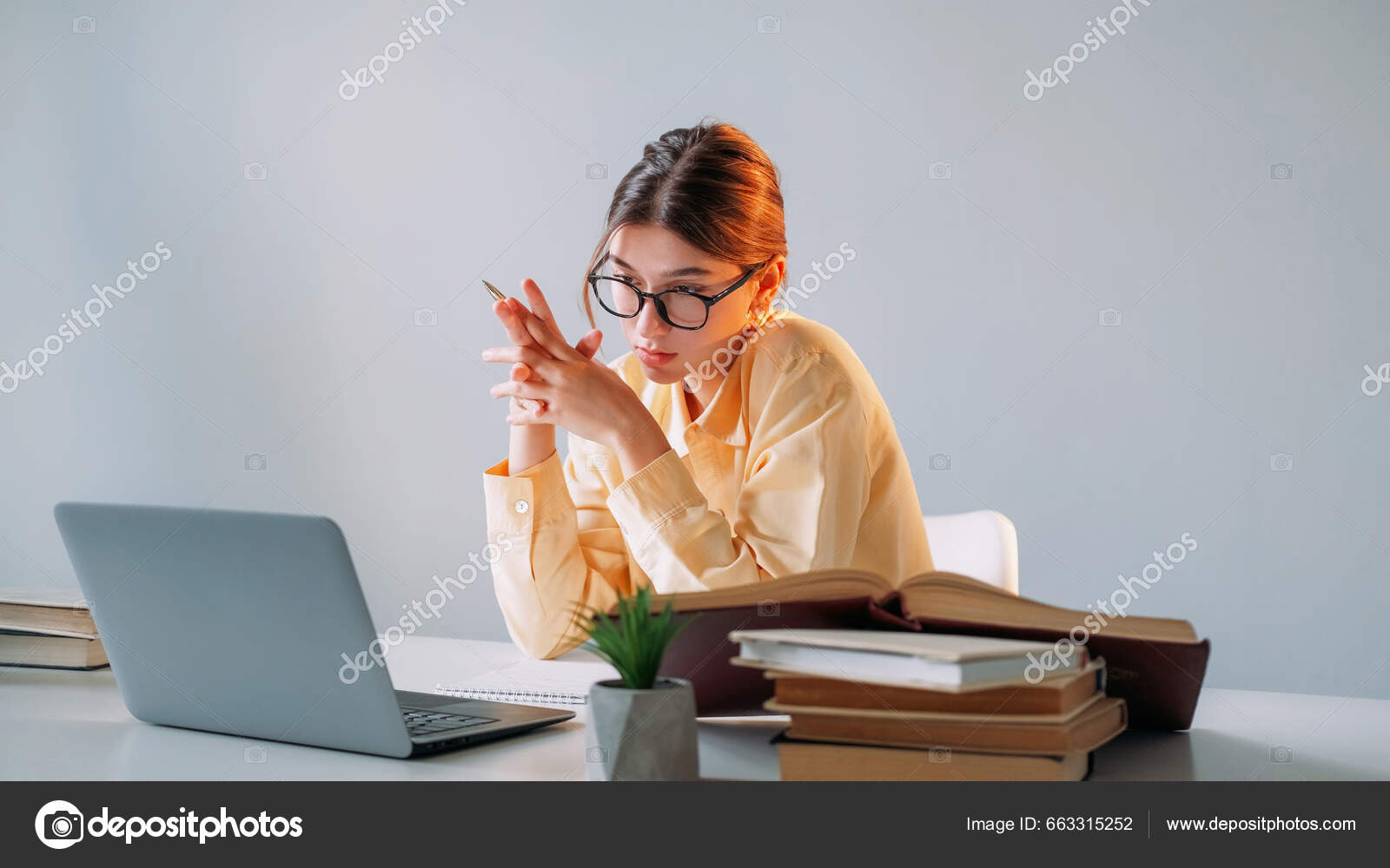 Online Learning Internet Education Concentrated Student Girl Watching ...