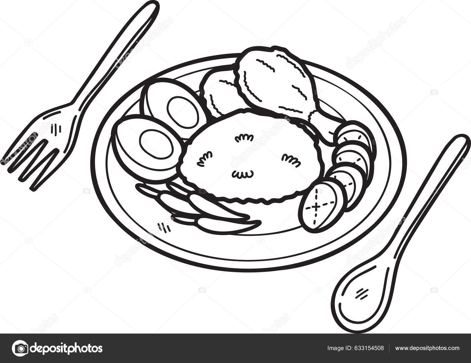 Hand Drawn Fried Chicken Rice Thai Food Illustration Isolated ...