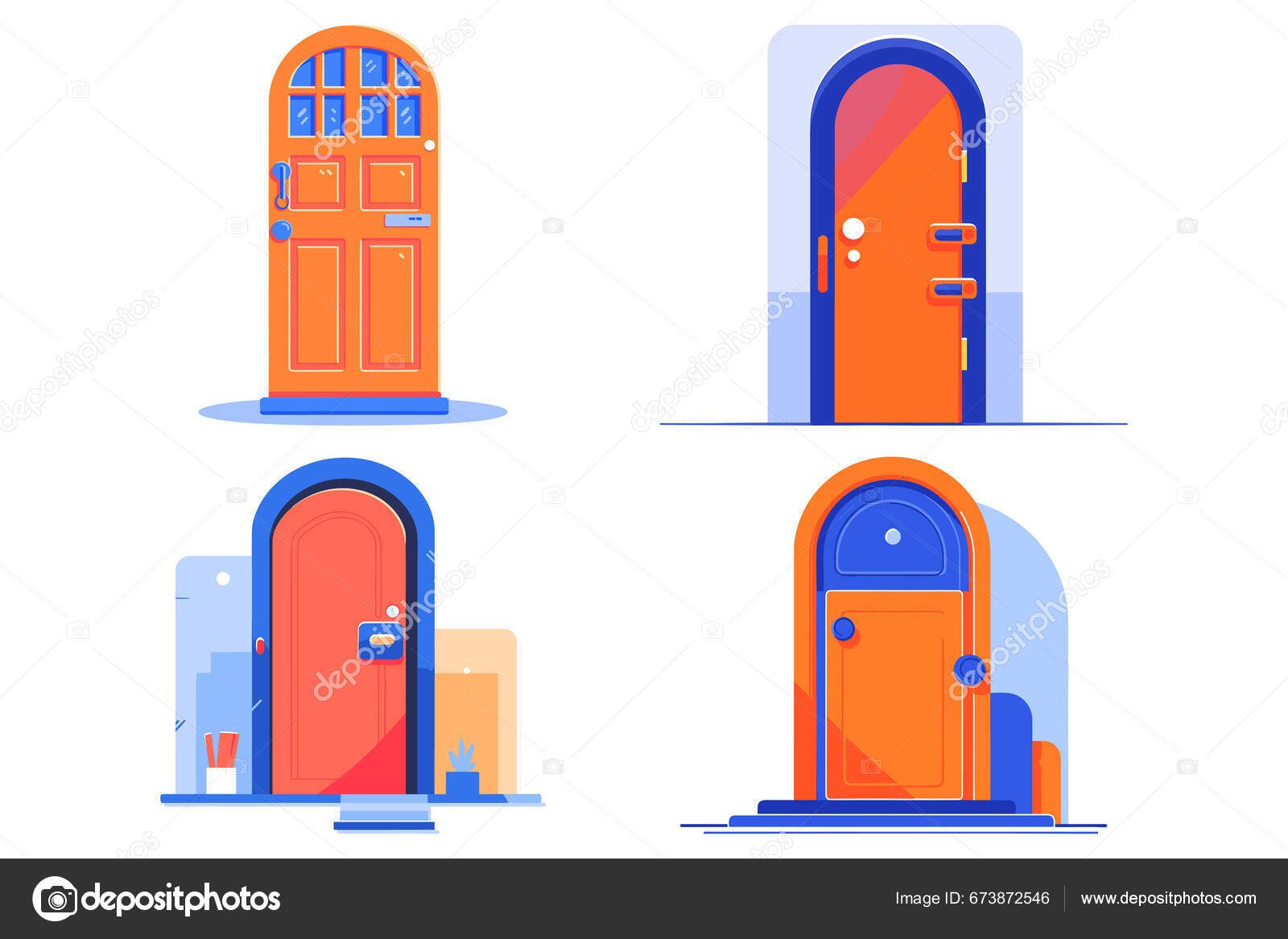 Entrance Doors Offices Homes Flat Style Isolated Background Stock ...