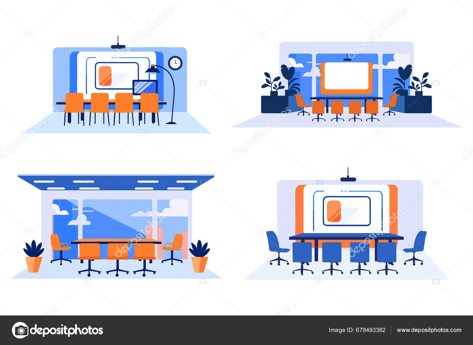 Hand Drawn Conference Room Table Flat Style Isolated Background Stock ...