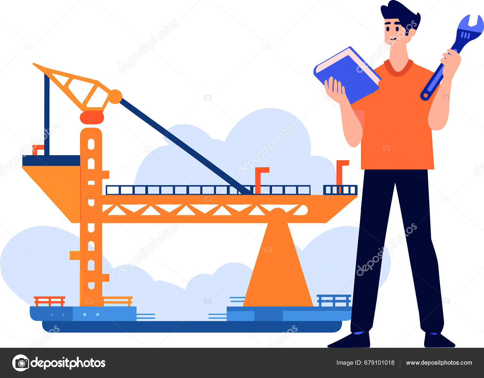 Hand Drawn Engineer Architect Building Construction Flat Style Isolated ...