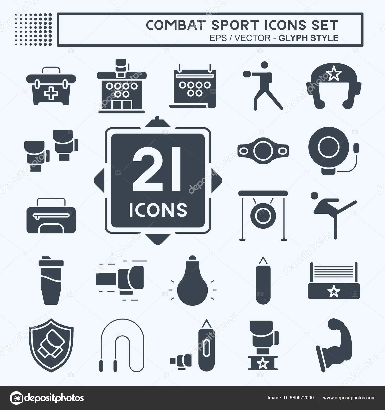 Icon Set Combat Sport Related Education Symbol Glyph Style Simple Stock ...