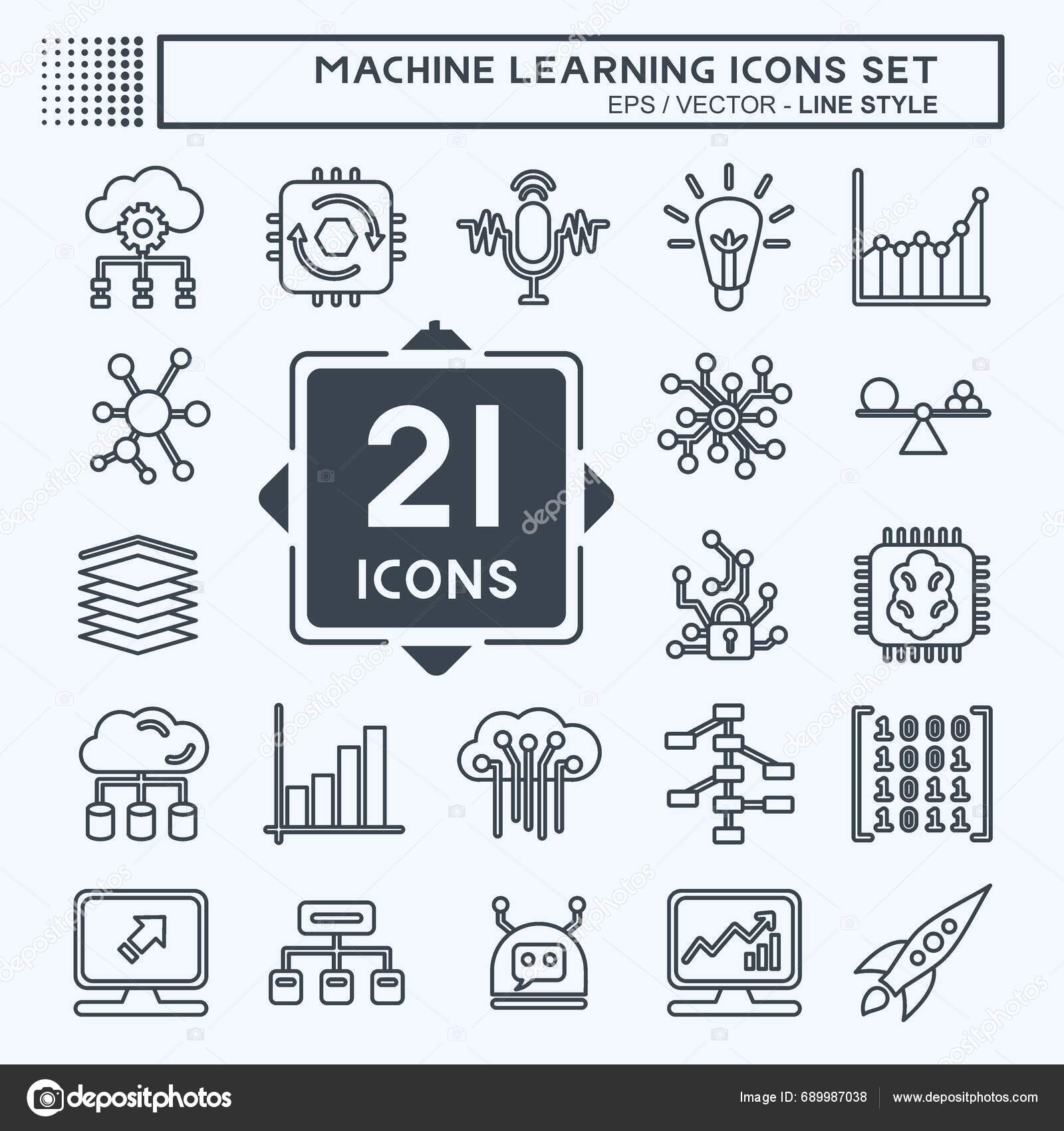 Icon Set Machine Learning Related Machine Learning Symbol Line Style ...