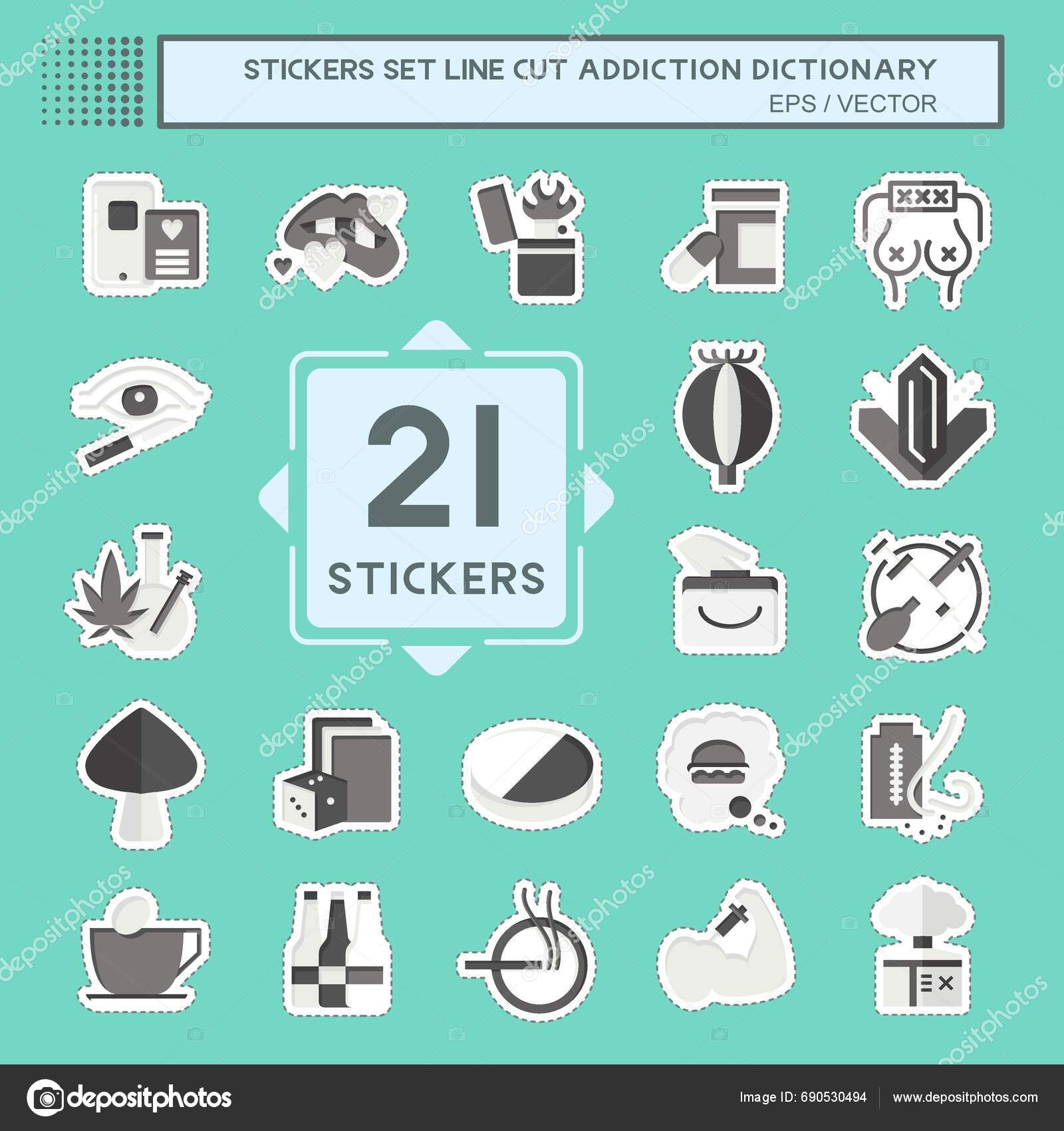 Sticker Line Cut Set Addiction Dictionary Related Addiction Symbol ...