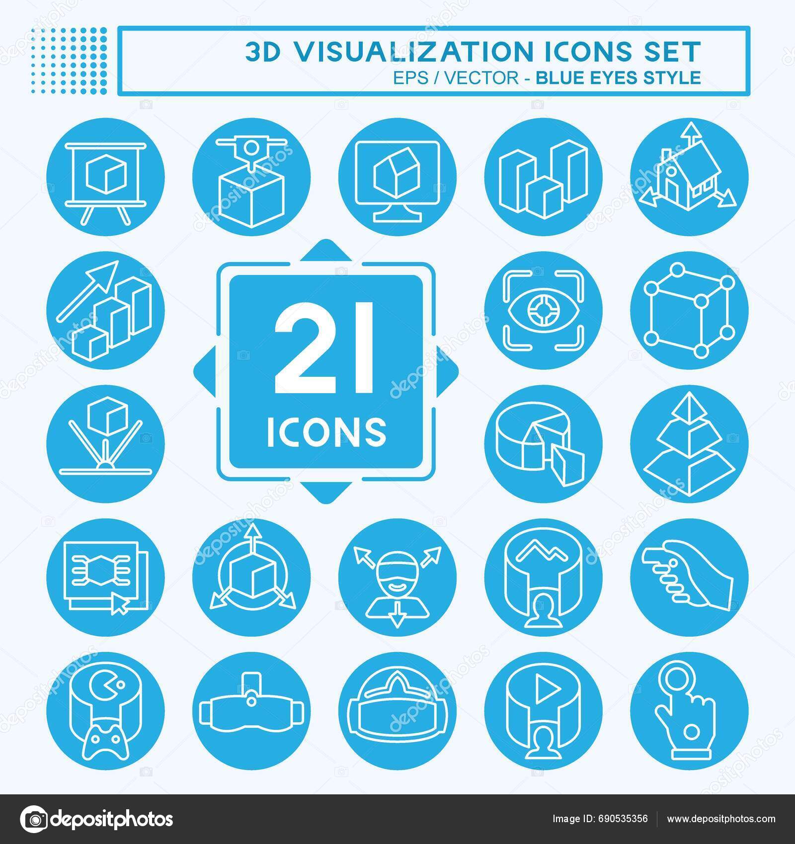 Icon Set Visualization Related Visualization Symbol Blue Eyes Style Simple Stock Vector By ©amin