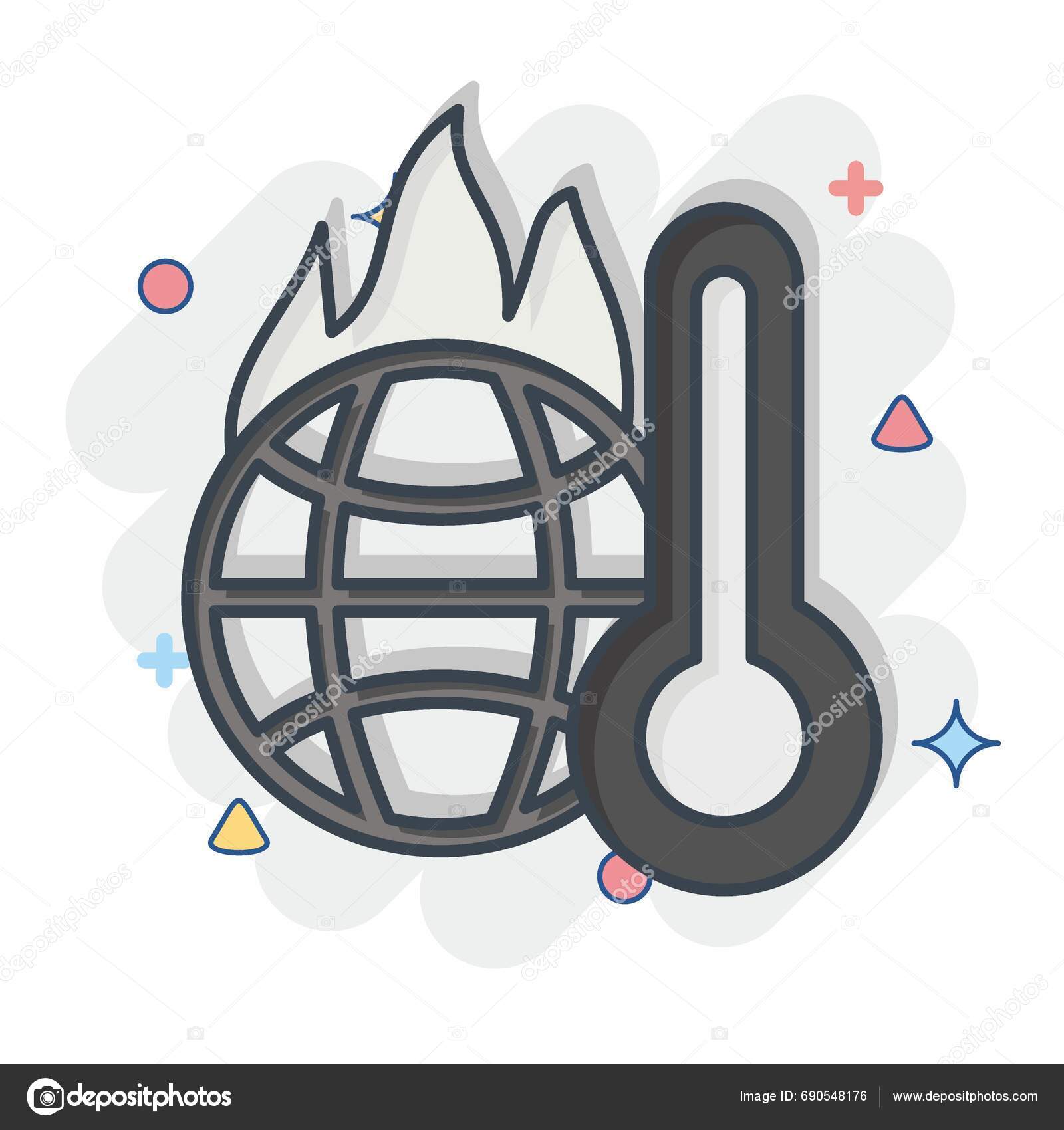 Icon Increasing Temperature Related Climate Change Symbol Comic Style ...