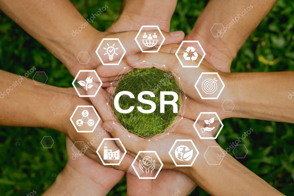 Concepto de icono de RSE (responsabilidad social corporativa) en manos ...