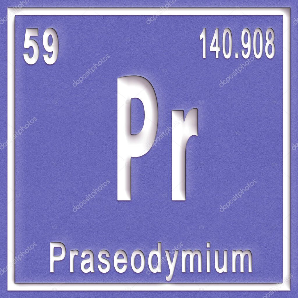 Elemento químico de praseodimio, signo con número atómico y peso atómico, elemento de tabla ...