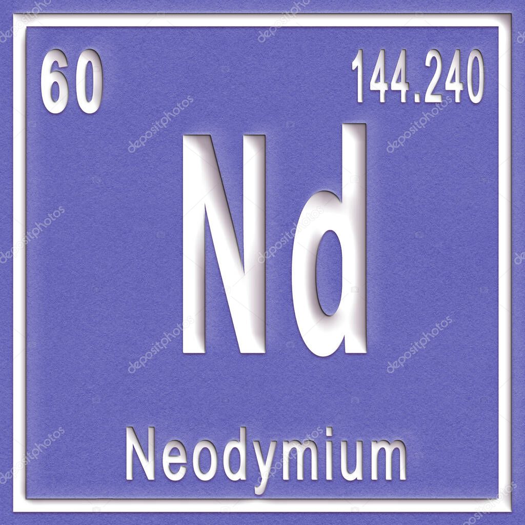 Elemento químico de neodimio, signo con número atómico y peso atómico ...