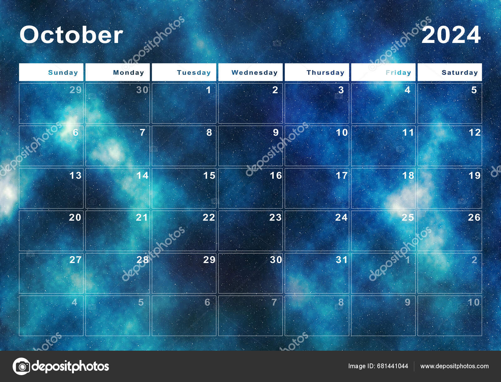 Oktober 2024 Kalender Uge Start Søndag Moderne Design — Stock-foto ...