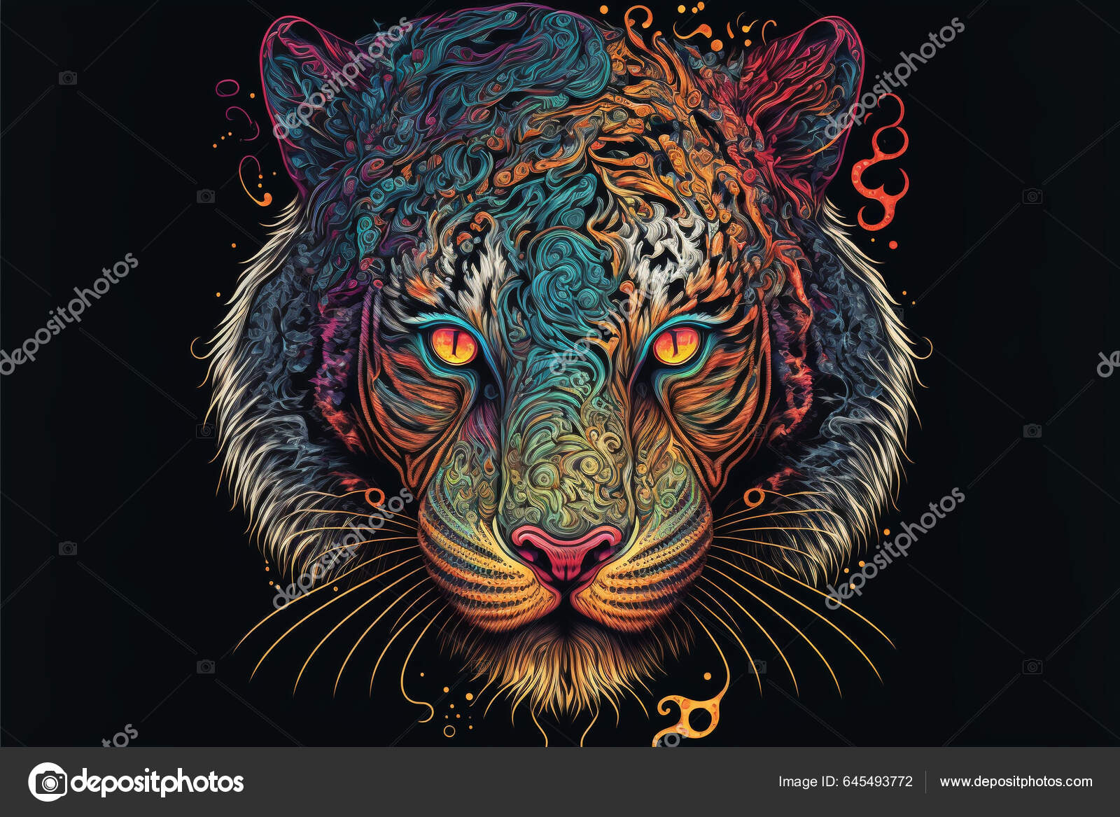 Colorful Tiger Psychedelic Style Background Rainbow Tiger Fantasy Neon Tiger — Stock Photo ...