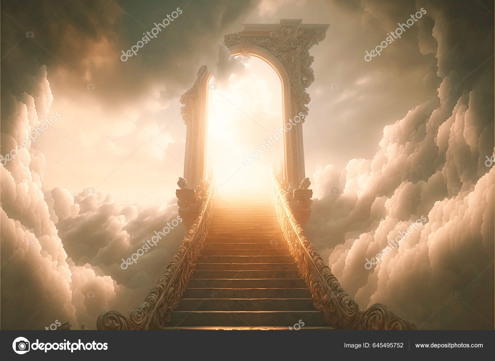 Stairway Heaven Staircase Clouds Leads Gates Heaven Stock Photo by ...