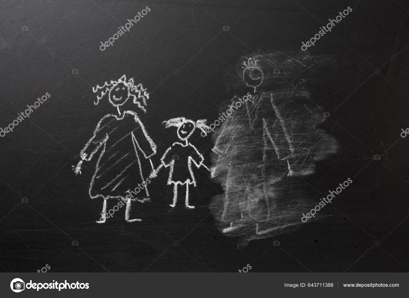 Chalk Drawing Child Parents Blackboard Divorce Trauma Concept — Stock ...