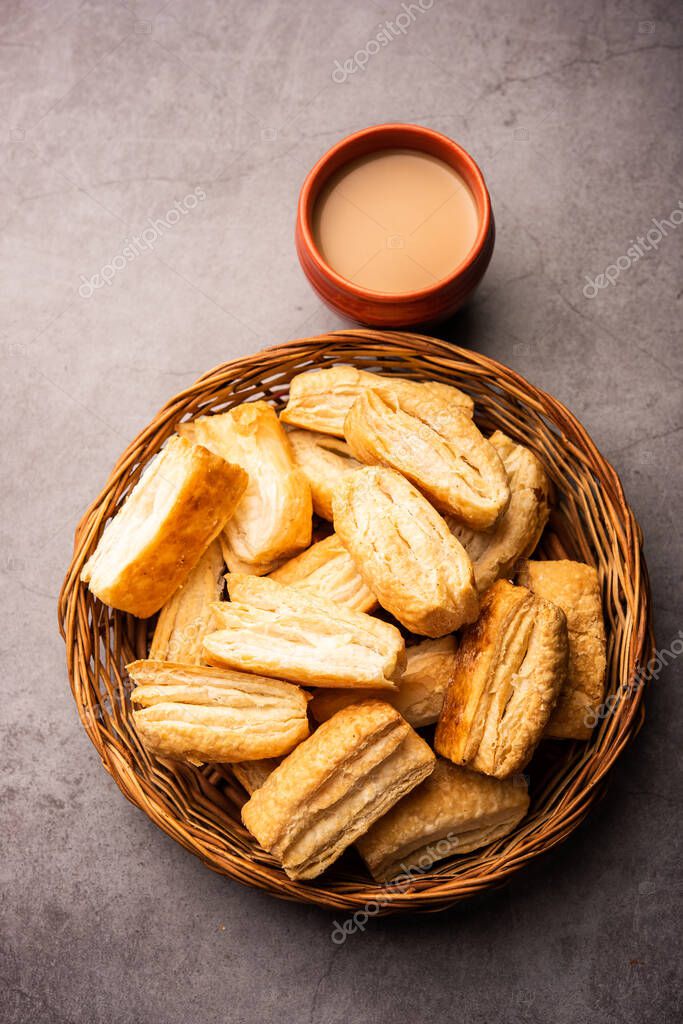 Galleta de hojaldre Khari o pastelería Kharee Puff es un acompañamiento ...