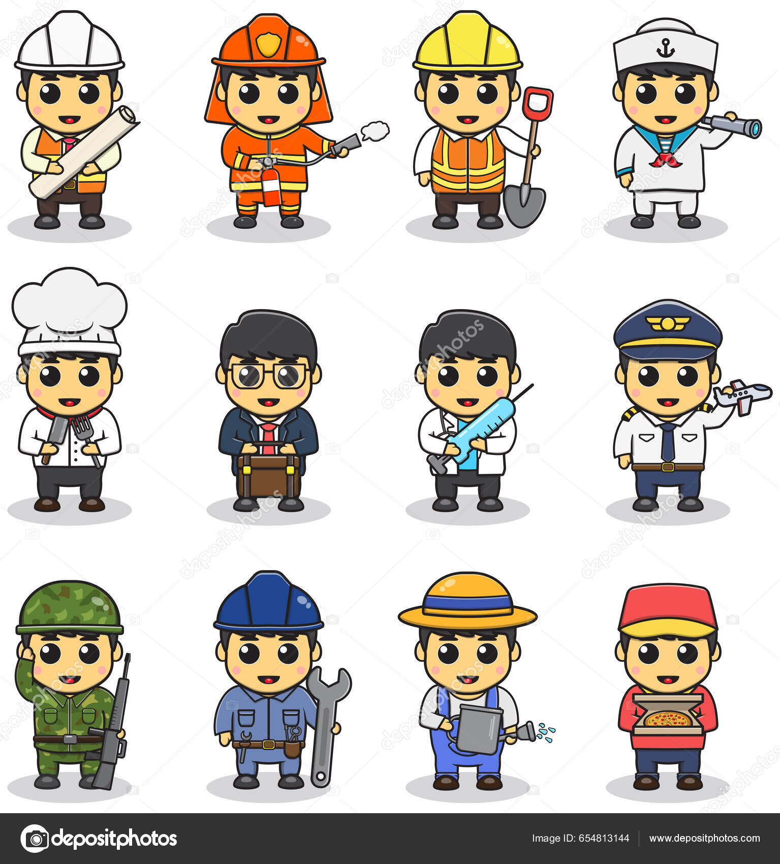 Anak Anak Kartun Dengan Seragam Profesional Vektor Mengatur Profesi ...