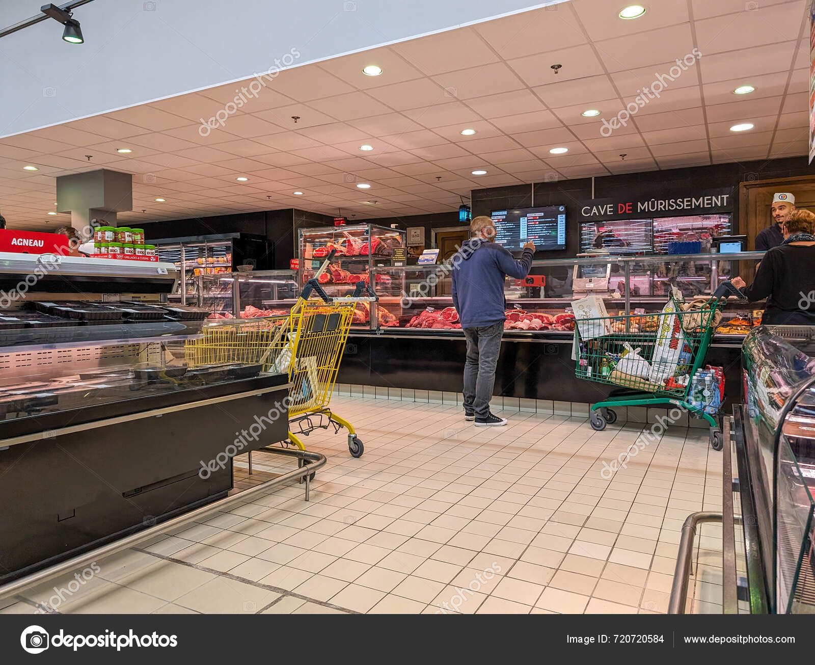 France May 2024 Butcher Section Supermarket Customers Meat Products ...