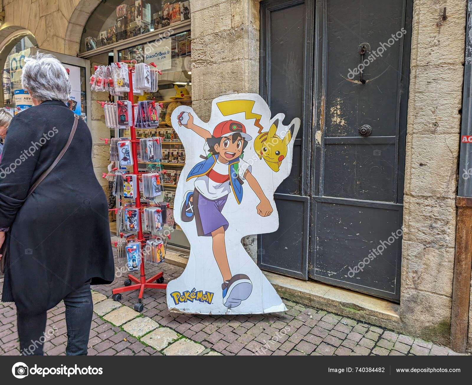 France May 2024 Woman Walking Pokemon Cardboard Stand Front Toy — Stock ...