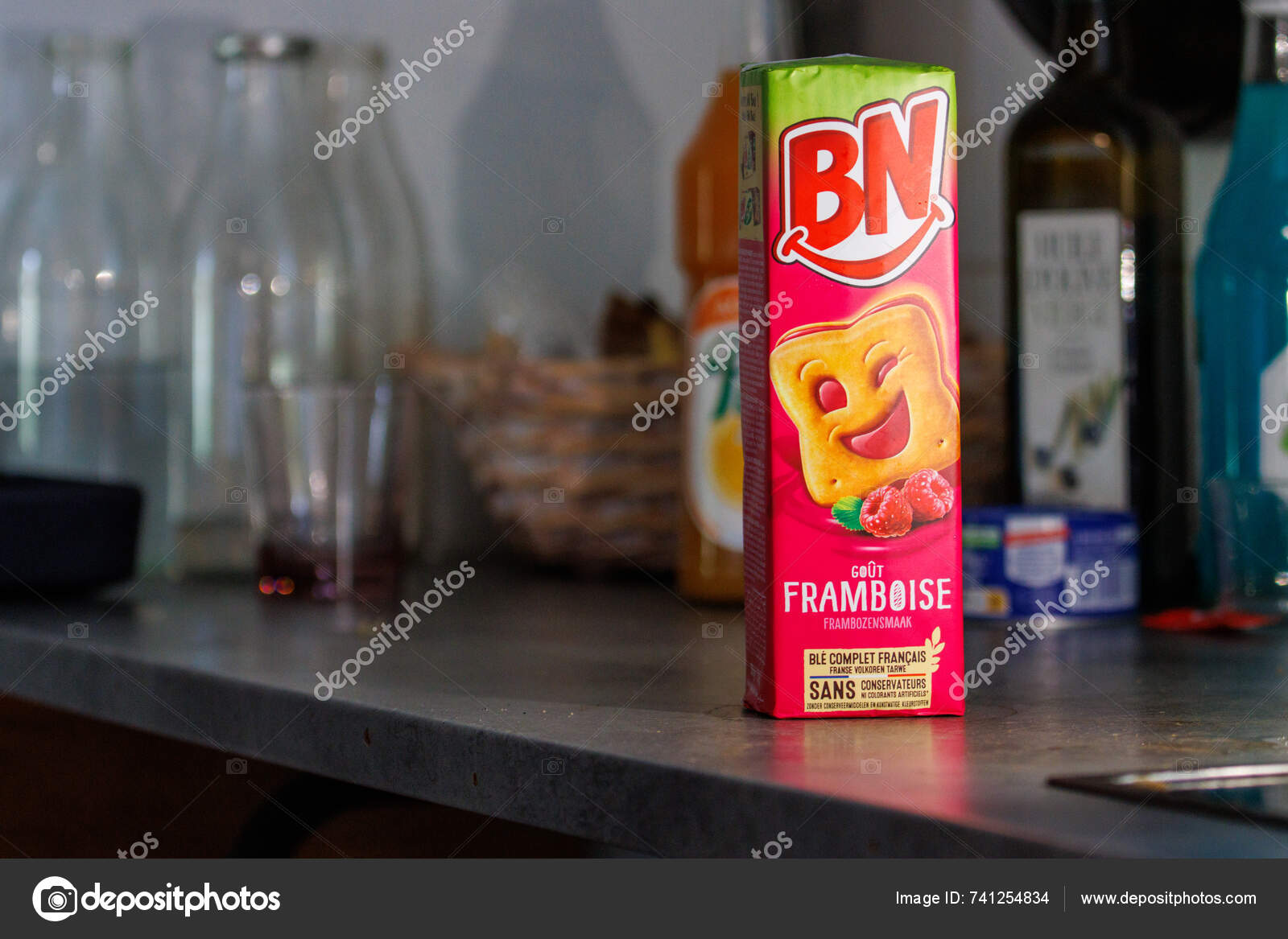 France August 2024 Raspberry Biscuits Box Kitchen Countertop — Stock ...