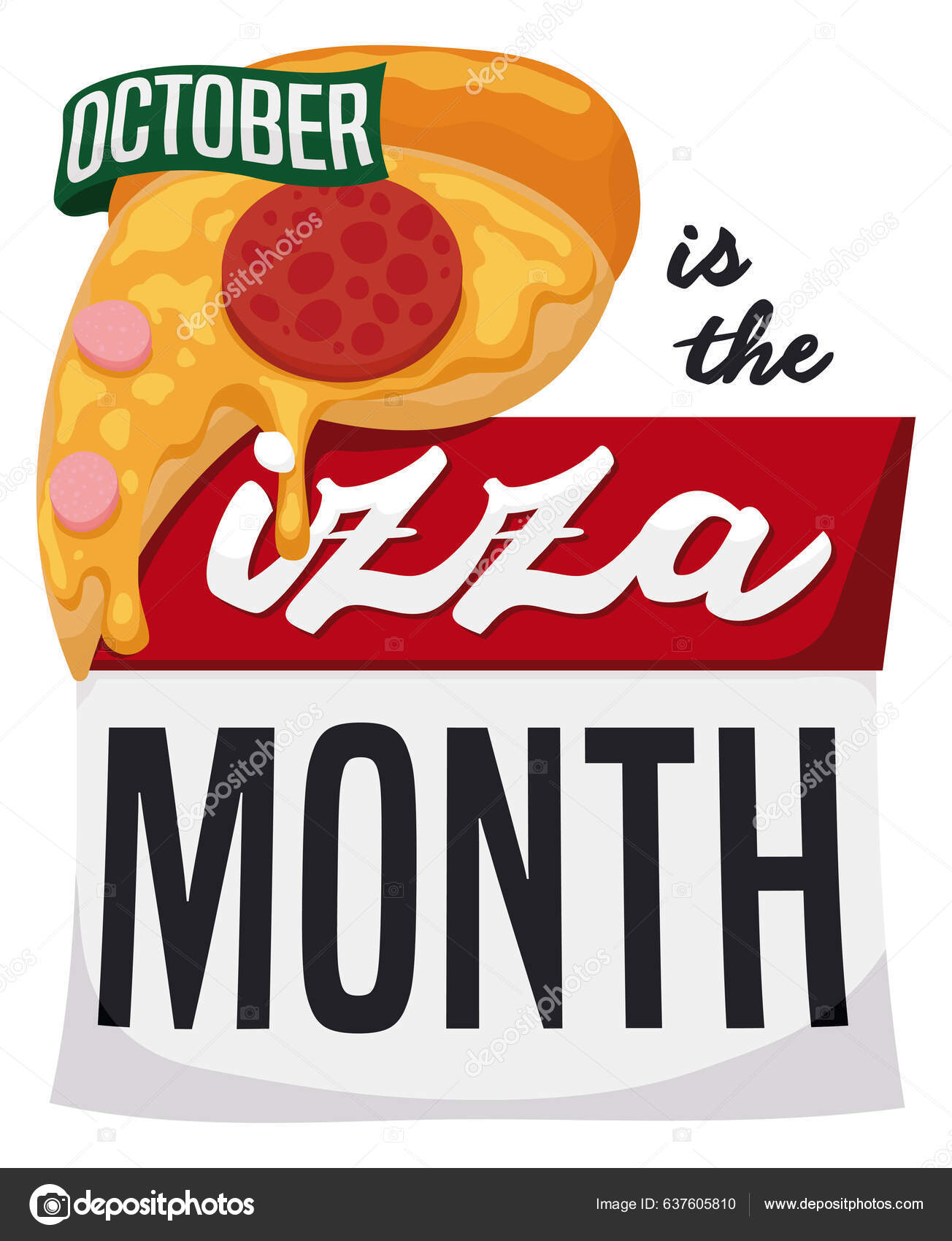 Pizza Slice Letter Calendar Greeting Ribbon Celebrating Its Month ...