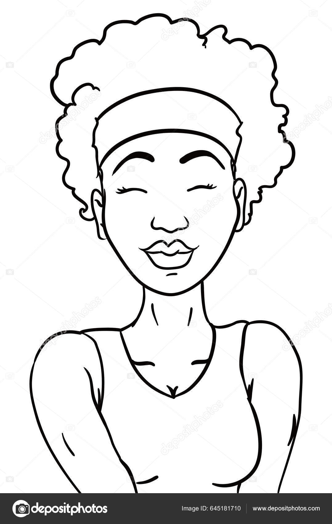 Portrait Dark Skinned Woman Afro Hair Bandana Fitness Clothes Design Stock Vector By ©penwin