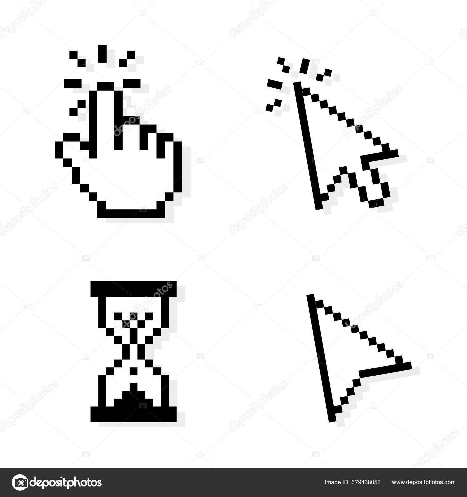 Pixel Cursor Computador Mouse Pointer Clique Ícones Ampulheta Vetor de ...
