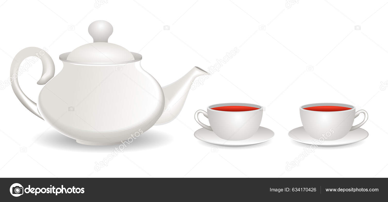 Illustration Teapot White Set Realistic Stock Vector by ©viocontri2021 ...