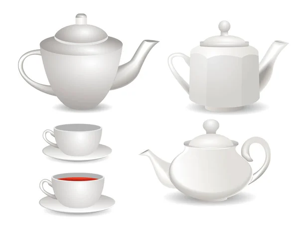 Illustration Teapot White Set Realistic Stock Vector by ©viocontri2021 ...