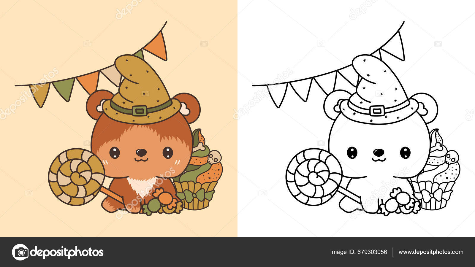 Kawaii Halloween Bear Clipart Multicolored Black White Cute Kawaii ...