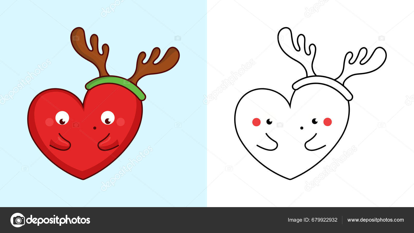 Sød Jul Hjerte Illustration Til Farvning Side Tegneserie Klistermærker ...