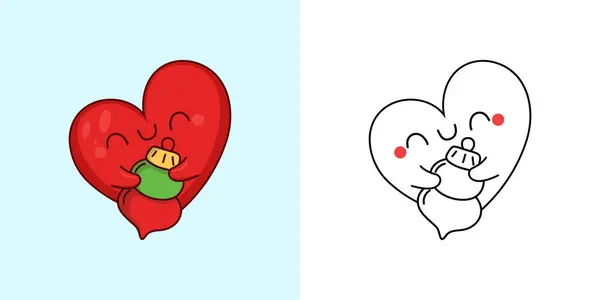 Sød Jul Hjerte Illustration Til Farvning Side Tegneserie Klistermærker ...